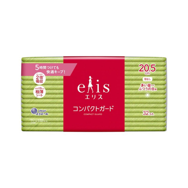 エリス elis コンパクトガード 多い昼～ふつうの日用 羽なし 20.5cm 32枚 [生理用ナプキン]