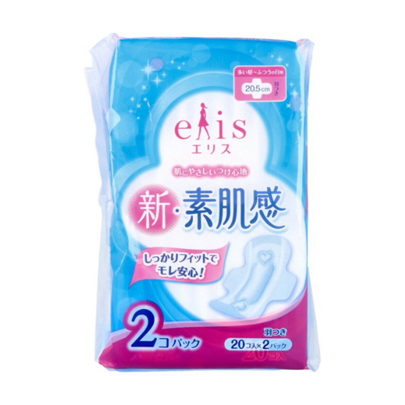 エリス elis 新・素肌感 多い昼～ふつうの日用 羽つき 20.5cm 20枚 x2パック [生理用ナプキン]